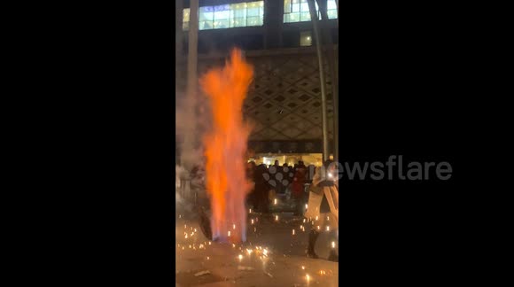 Huge fire column soars metres high from manhole as fireworks ignite ...