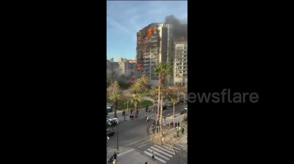 Fire engulfs high-rise building in Spain - Buy, Sell or Upload Video Content with Newsflare