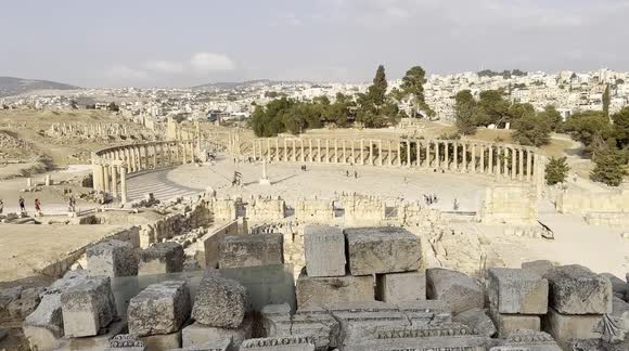 View from above of Jerash Archeological Site in Jordan. Jerash is an ...