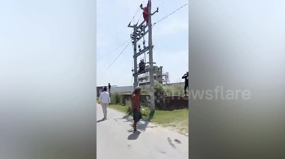 Cheating wife climbs 30ft electric pole when husband discovers seven ...