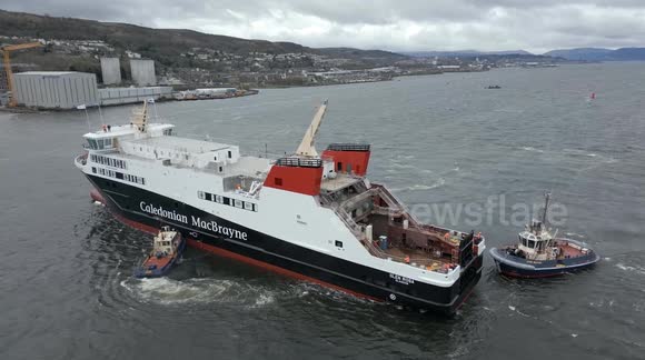 Aerial footage of launch of MV Glen Rosa passenger ferry at Port ...