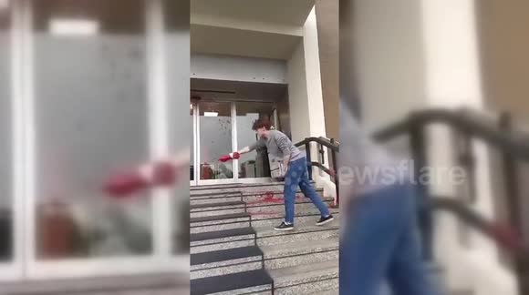 Pro-Palestine activists daub red paint on defence firm's HQ in Rome ...