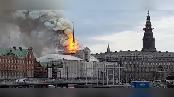 Fire engulfs historic dragon spire in Copenhagen, Denmark - Buy, Sell ...