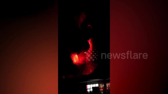 Volcano eruption turns night sky red in Indonesia - Buy, Sell or Upload ...