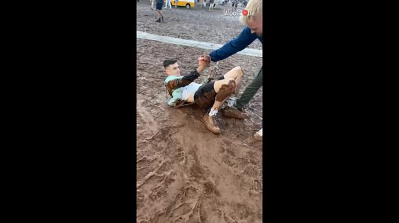 Drunk man's funny struggle to stand turns into a co-muddy of errors ...