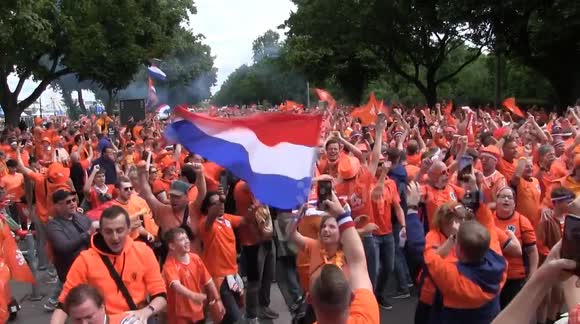 Dutch football fans dancing in the streets of Hamburg - Buy, Sell or ...