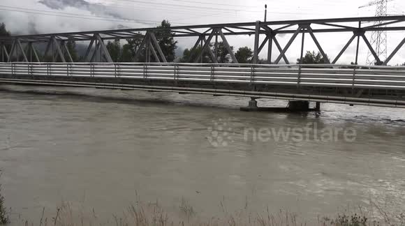 Extreme High level of Rhone river in Switzerland creares flooding ...