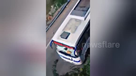 Terrifying moment passengers leap from out-of-control bus after brake ...