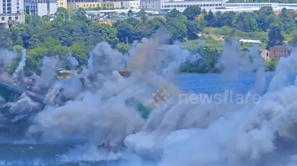 Historic bridge demolished in dramatic explosion as new replacement ...