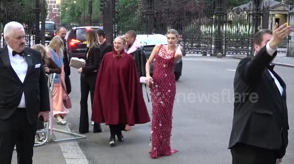 Model Lily Donaldson has trouble getting up stairs in long dress at ...
