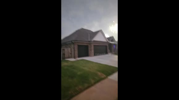 Lightning strikes during fireworks display in Mustang, Oklahoma - Buy ...