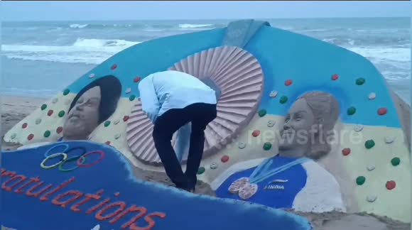 Sand Artist created beautiful sand art congratulations to manu bhaker ...
