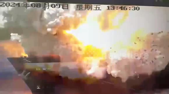 Massive explosion on container ship sends flames skyward at Chinese ...