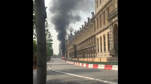 Fire near the Louvre in Paris, France - Buy, Sell or Upload Video ...