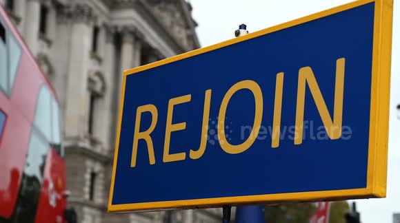 A sign near parliament that says 'REJOIN', London, United Kingdom - Buy ...