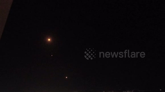 Iron Dome missiles intercept Hezbollah rockets from Lebanon, during ...