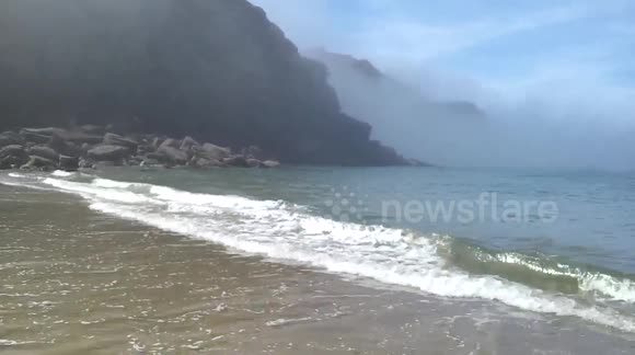 Beautiful fog clouds roll across the sea in Cornwall, UK - Buy, Sell or ...