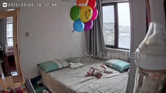 Ceiling light crashes inches from baby in terrifying near-miss caught ...