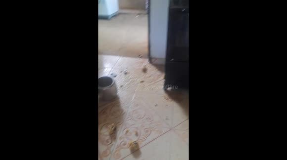 Pressure cooker mishap causes a big mess with the lid stuck in the roof ...