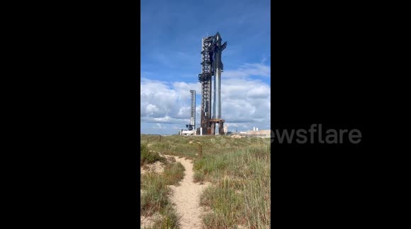 SpaceX S38 is pictured venting on the orbital launch mount before ...
