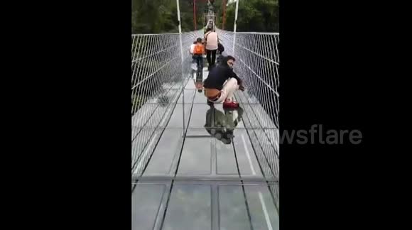 Chinese tourists get really scared walking on glass bridge - Buy, Sell ...