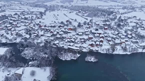 Winter idyll in northwestern Bosnia and Herzegovina: Una River and snow ...