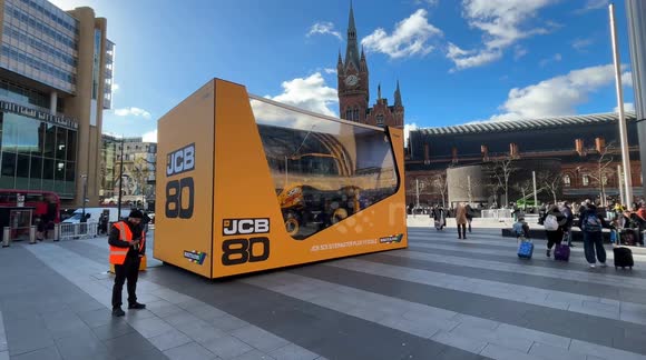 Life-Size JCB Backhoe Displayed Inside Giant Toy Box at King’s Cross ...