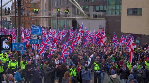 Britain First "March for Remigration" setting off from Piccadilly Train ...